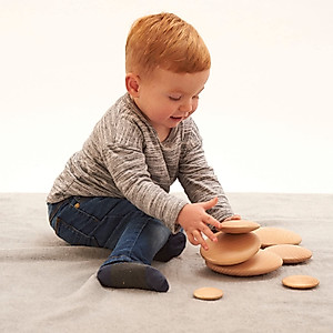 TickiT Natural Buttons - Set of 7 - Wooden Stacking Stones for Babies and Toddlers Aged 0+ - Natural Toy for Early Development and Open-Ended Play