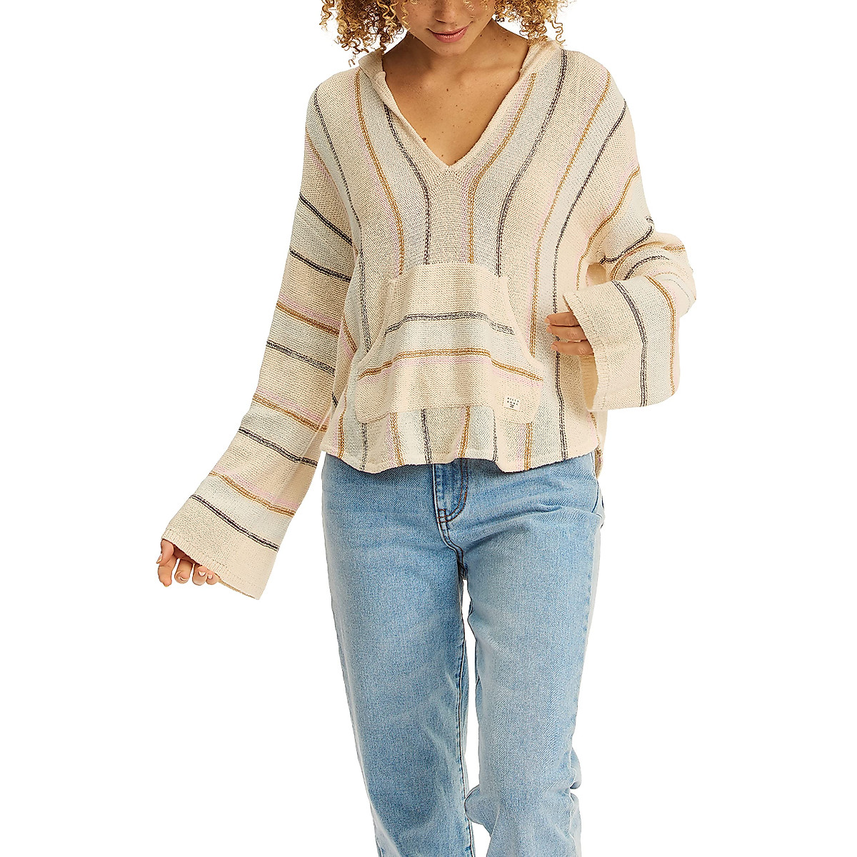 Billabong Women's Bonfire Hooded Baja Pullover Sweater, Whitecap, Large
