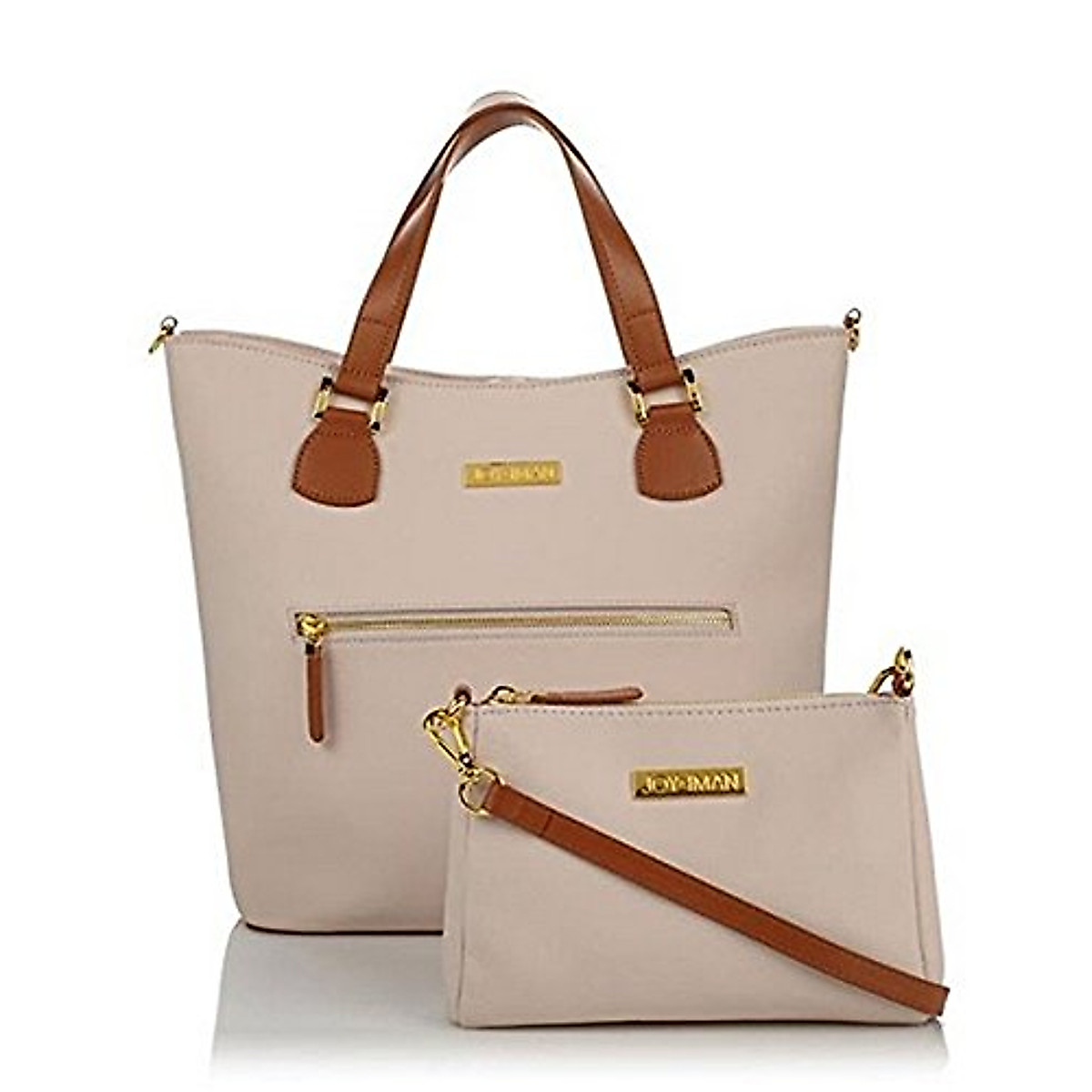 JOY & IMAN Alexandria Leather Tote Crossbody Zip Pockets Cognac NEW 539-083