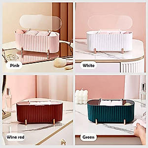 ABS Qtip Holder, 3 Compartments Cotton Pad Storage, Cotton Swab Dispenser, Q-tip Dispenser for Cotton Pads/Cotton Swabs/Beauty Eggs Suitable Bedroom, Bathroom, Dressing Table, Makeup Remover (HZM-02-White)