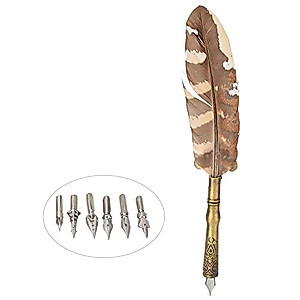 Wal front Quill Pen, European Retro Style Dip Pen Calligraphy Pen Set with 5pcs Stainless Steel Nibs Office Writing Instrument