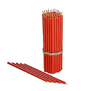 Danilovo Pure Beeswax Candles - No-Drip, Smoke-Less, Tall, Thin Taper Candles – Decorative Candles for Church Prayer, Decor or Birthday Candles – Honey Scented Candles – 6.4”x0.22” (Orange, 50pcs)