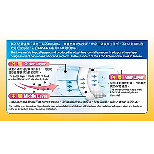 Made in Taiwan Rectron 3-Ply ASTM-1 Kids Disposable Face Mask 50 PC (5.7 Inches x 3.75 Inches, Sky Blue)