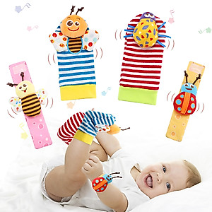 Wrist Rattle Foot Finder Sock for 0-36 Months Baby Boys and Girls, Newborn Baby Soft Hand & Feet Rattle 0-3 Years, Arm Leg Babies Development Toys for Infant Bebe (MBR-4 PCS)