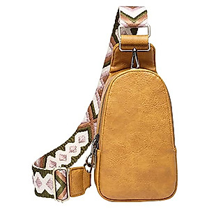 Ocahuel Women Sling Bags Crossbody Chest Bag Purse Vegan Leather Satchel Daypack Guitar Strap Boho Shoulder Backpack Traveling Hiking Yellow