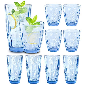 CREATIVELAND Drinking Glasses Tumbler Light Blue Set of 8, for Water,Cocktail,Juice,Beer,Iced Coffee,Clear Blue Glassware for Kitchen,Thick & Heavy Glass Highball Glasses with Heavy Base 15.8oz/13.7oz