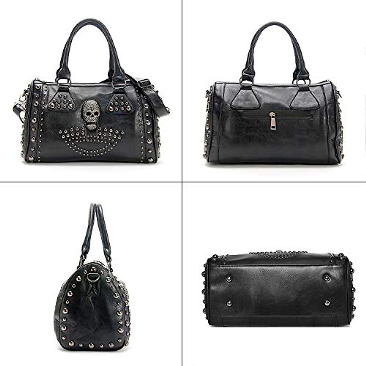 Women Skull Fashion Rivet Handbag Purse Gothic Punk Tote with Shoulder Strap Satchel Crossbody Bag Large Capacity Black (Skull-Studded)
