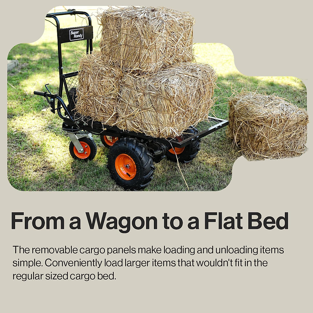 SuperHandy Utility Service Cart Power Wagon Wheelbarrow Electric 48V DC Li-Ion Powered 660Lbs Load and 1000Lbs+ Hauling Capacity Farm and Garden All Purpose Modular Cargo Bed