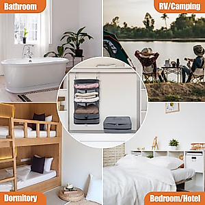 Caroeas Portable Hanging Travel Shelves Bag Suitcase Organizer Carry-on Closet Packing Cubes for Travel, 4-Shelf Suitcase Closet with 2 Hooks, Large Capacity, Gray