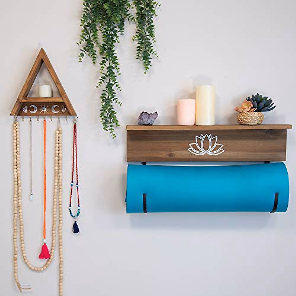 Stratton Home Decor Yoga Mat Holder Wall Shelf, Large, Brown