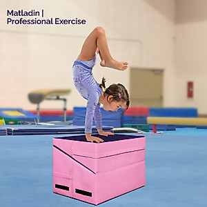 Matladin 32.7"x 23.6"x13.4" Incline Gymnastics Mat, Folding Gymnastics Cheese Wedge Mat, Gym Fitness Tumbling Skill Shape Mat for Kids Girls Home Training Exercise (Purple+Pink, Small)