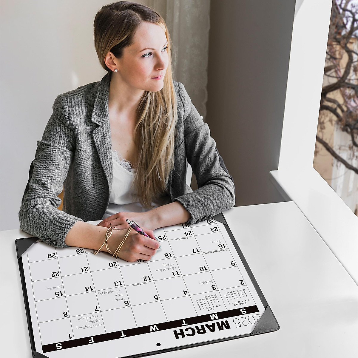 Nekmit Yearly Monthly Desk Pad Calendar, Wall Calendar for Planning, Ruled Blocks, Black