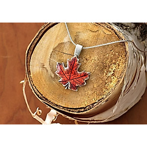 DANFORTH – 1” Maple Leaf Fall/Autumn Necklace, Pewter Pendant, Handcrafted, 18” Sterling Snake Chain, Made In USA