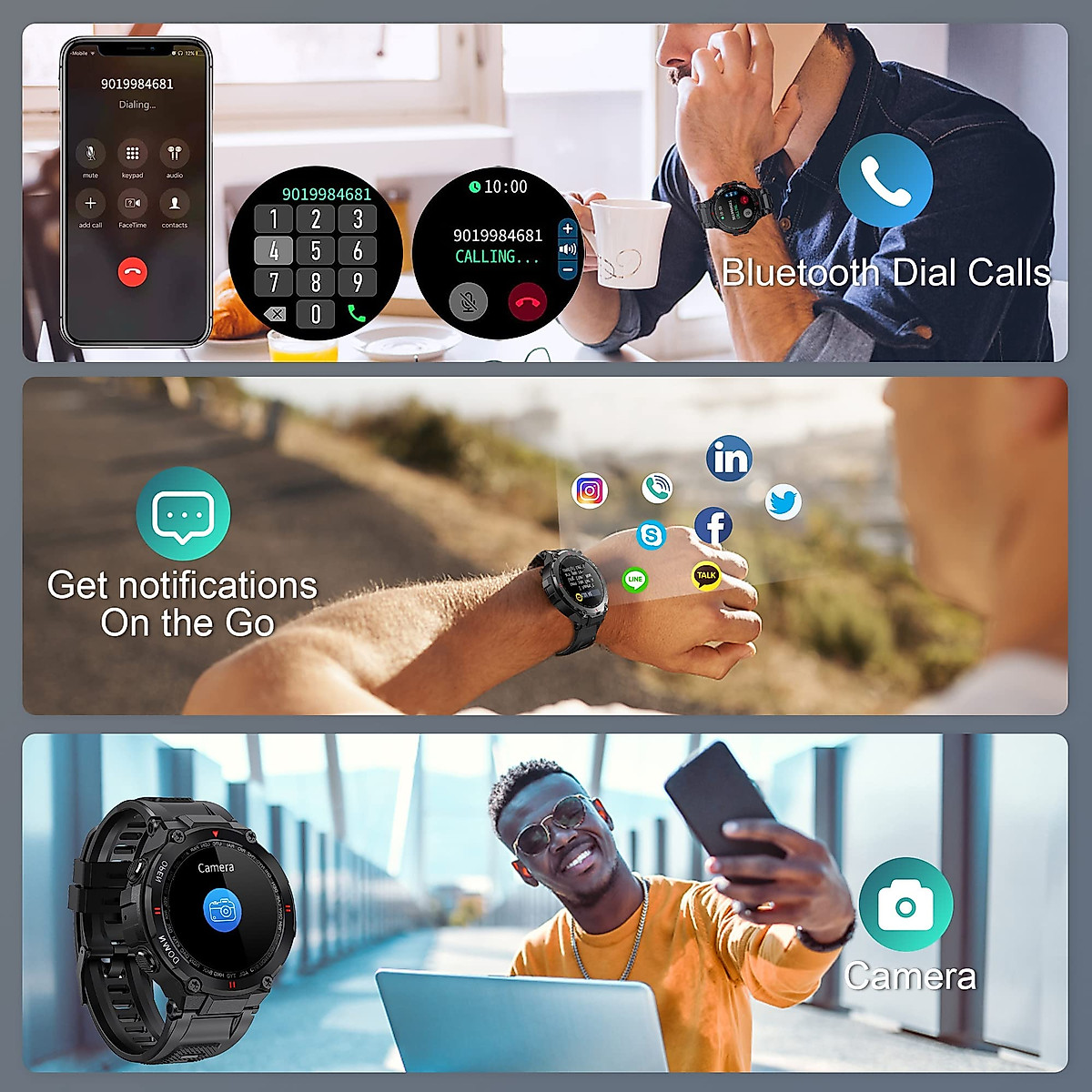 GUCABE Military Smart Watch for Men Outdoor Tactical Smartwatch, ip67 Waterproof Rugged Bluetooth Dail Calls Speaker 1.3" HD Touch Screen GPS Tracker Heart Rate Sleep Monitor