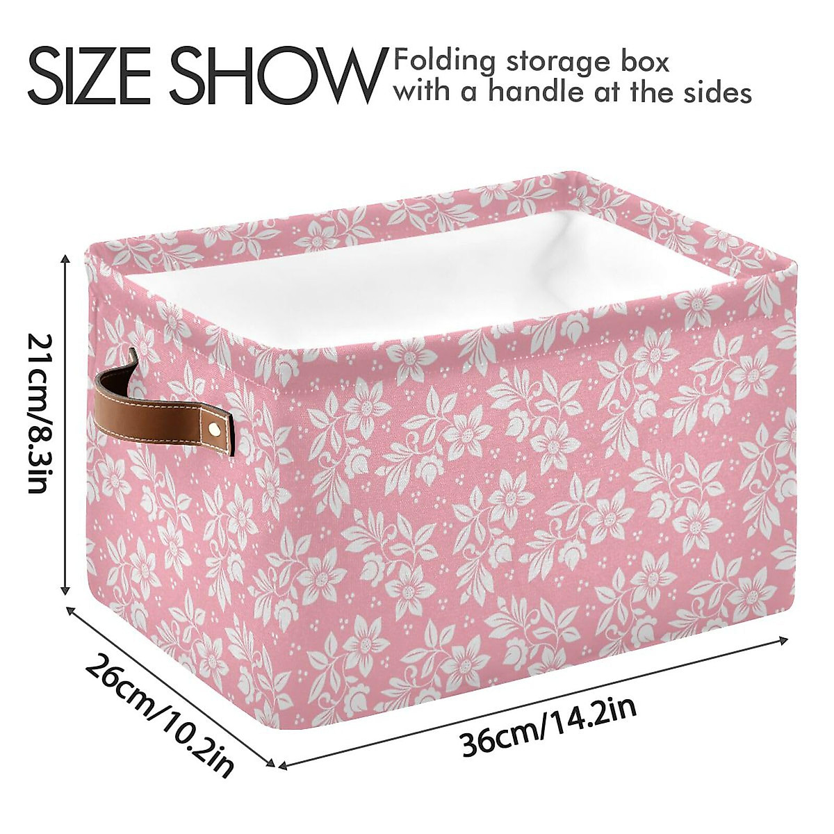 NFMILI Floral Pink and White Storage Basket, Fabric Storage Cubes Bins, Open Home Storage Bins with Handles, Foldable Cubes Closet Organizer Boxes 14.2 x 10.2 x 8.3 in (Large - 2 Pack)