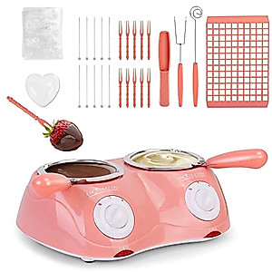 Outamateur Chocolate Melting Pot Electric Chocolate Fondue Mini Fondue Candy Maker with Double Melting Pot for Milk Chocolate,Cheese,Butter,Candy (Pink)