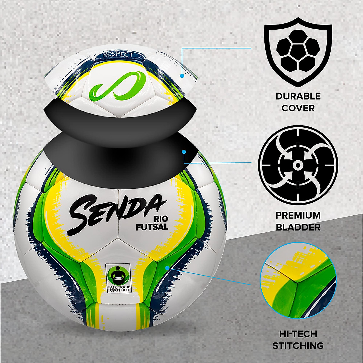 SENDA Rio Match Futsal Ball, Fair Trade Certified, Green/Yellow, Size 4 (Ages 13 & Up)