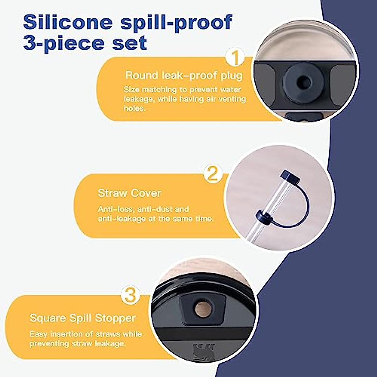 Laeuzn Silicone Spill-Proof Stoppers for Stanley Cup - Compatible with H2.0, 30oz/40oz Tumblers. Includes 2 Straw Cover Sets, 2 Square Spill Stoppers and 2 Round Leak Stoppers