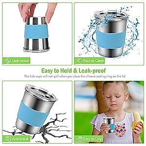Yummy Sam 5 Pack 8 oz Kids Cups with Lids, Stainless Steel Spill-proof Unbreakable Insulated Drinking Water Tumblers with Anti-slip Sleeves for Children Toddlers Adults