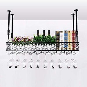 Hanging Creative Simplicity Wall Upside Down Storage Rack Wine Wrought Iron Inverted High Cup Holder J1124, PIBM, Black, 80 * 25cm