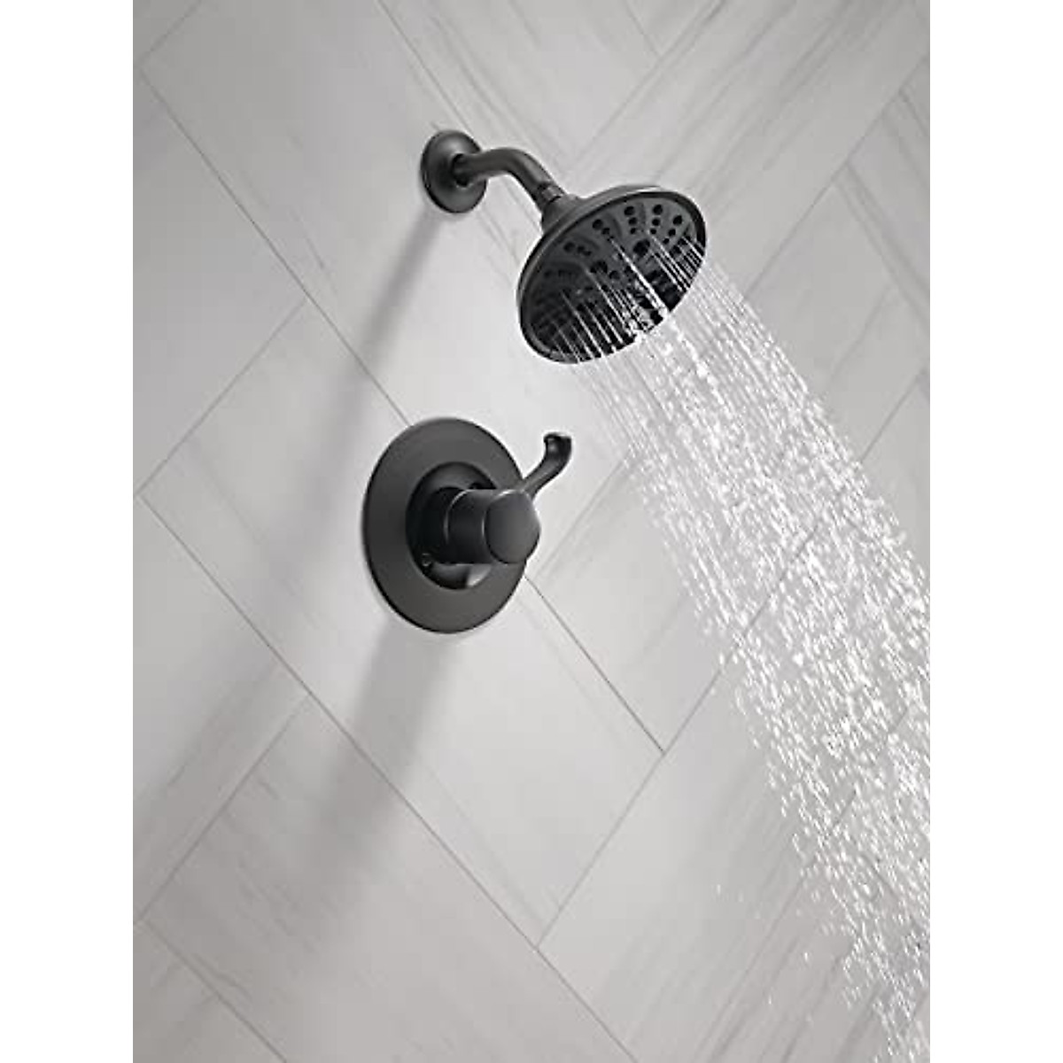 Delta Faucet Esato 14 Series Single-Handle Black Shower Faucet, Shower Trim Kit with 5-Spray H2Okinetic Black Shower Head, Matte Black 142897-BL (Valve Included)
