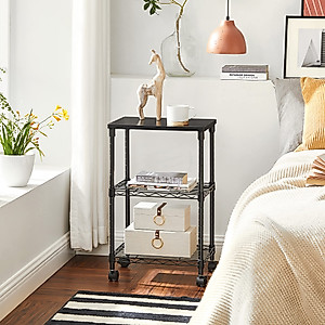 SONGMICS 3 Tier Printer Stand, Printer Table with Wheels, Rolling Printer Cart, Printer Desk with Metal Frame for Home Office, 16.1 x 12.2 x 26.8 Inches, Black ULGR303B01