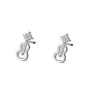 Cute CZ Hollow Violin Tiny Small Stud Earrings for Women Teen Girls Cartilage Tragus Sensitive Ear S925 Sterling Silver Mini Piercing Post Personalized Fashion Jewelry Hypoallergenic Minimalist Gifts