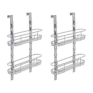 VIVA Spice Rack Organizer (2 sets) – Hanging Over the Cabinet Door or Wall Mounted, Height Adjustable - Modern, Sleek Design - Chrome