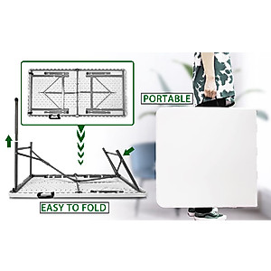 CAMP SOLUTIONS Bi-Folding Table 4 FT, Plastic Portable Tables for Dining Parties Card Picnic Camping, Granite White