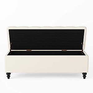 HUIMO Ottoman with Storage, 51-inch Storage Ottoman Bench with Button-Tufted, Bedroom Bench Safety Hinge Ottoman in Upholstered Fabrics, Large Storage Bench for Bedroom, Living Room (Ivory)
