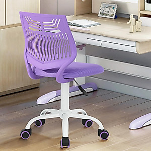 Kids Desk Chair, Armless Home Office Task Chair with Mesh Padded Cushion, Swivel Study Computer Chair with Rolling Wheels for Children Student, Purple