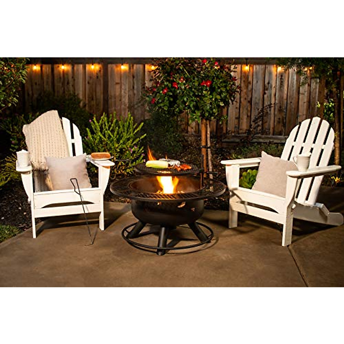 Bond Manufacturing 52124 Nightstar 32.7" Round Wood Burning Steel Fire Pit with Grill, Black