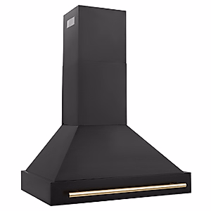 ZLINE 36" Black Stainless Steel Range Hood with Polished Gold Handle (BS655Z-36-G)