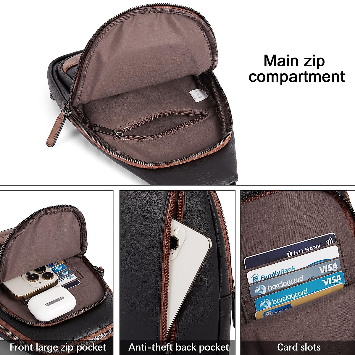 CLUCI Sling Bag for Women Leather Cross body Bag Large Sling Backpack Chest Bag Daypack for Travel Hiking