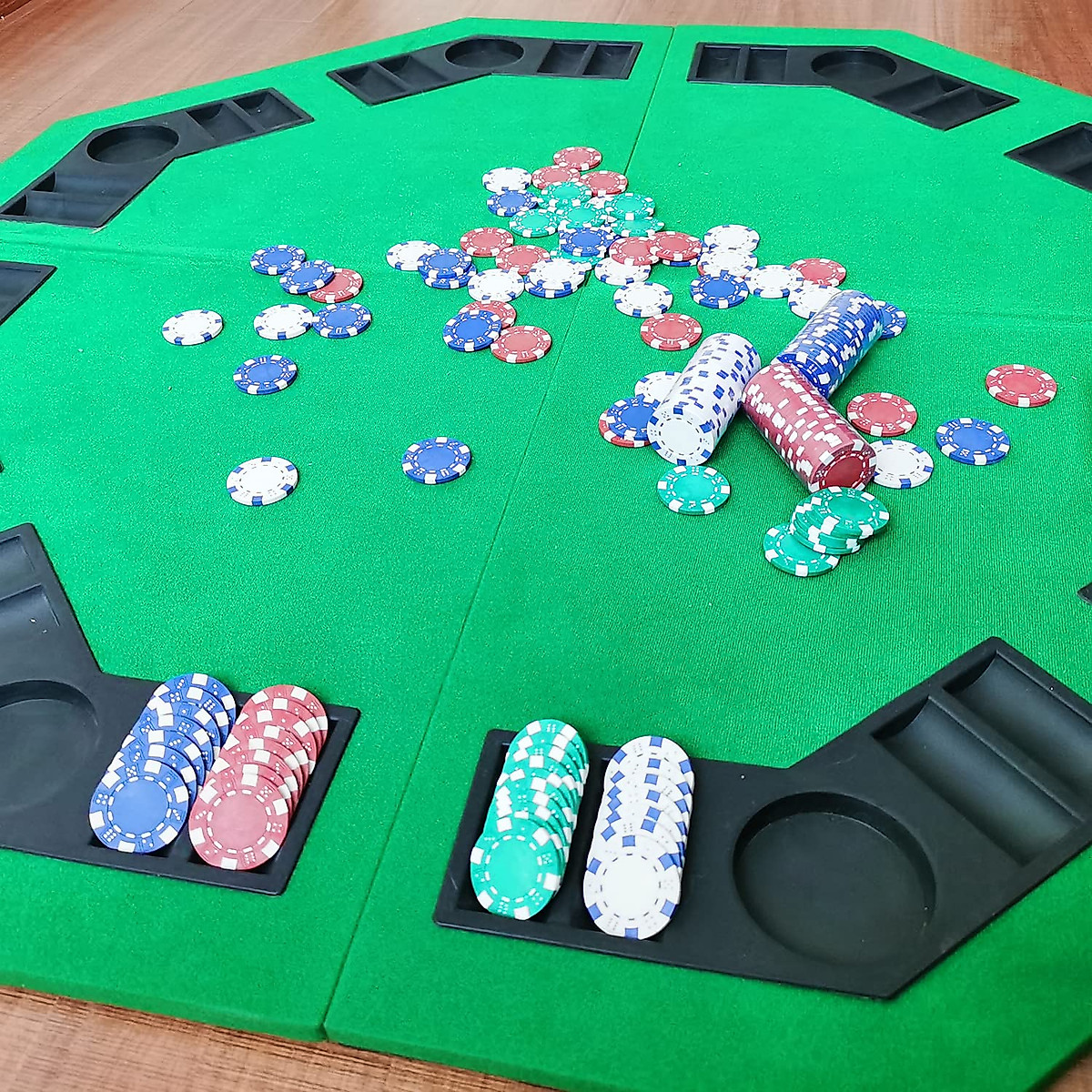 SEETOOOGAMES 100 Pieces 11.5g Clay Composite Dice Striped Casino Poker Chips- 4 Colors (red, Green, White and Blue)