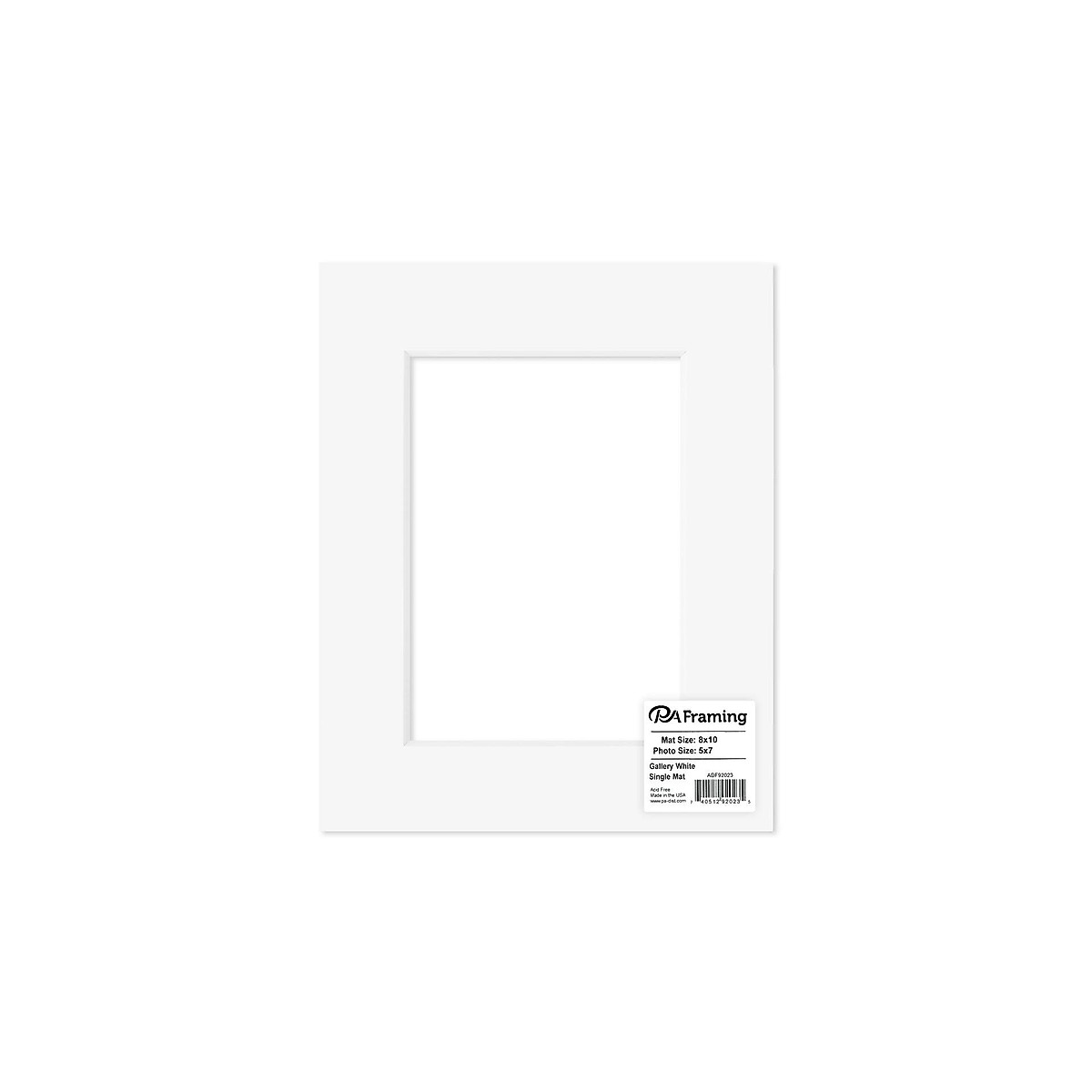 PA Framing, Extra Thick Single Mat, 8 x 10 inches Frame for 5 x 7 inches Photo Art Size - White Core/Gallery White