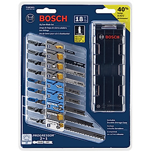 BOSCH T-Shank Jig Saw Blade Set T18CHCL, 18 Pieces, 3-1/4'' - 5-1/4'', 5-24 TPI, In Brute Tough Case, For Wood, Metal And All Purpose/Multi-Material