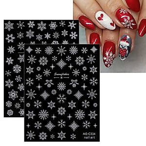 JMEOWIO 9 Sheets Christmas Nail Art Stickers Decals Self-Adhesive Pegatinas Uñas Snowflake Xmas Winter Holiday White Nail Supplies Nail Art Design Decoration Accessories