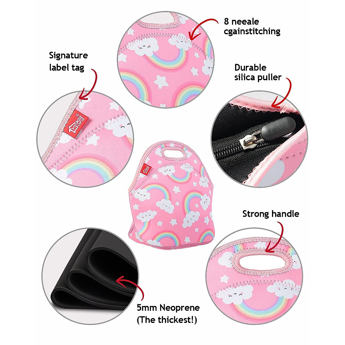 yookee home Lunch Bag Kids Small Lunch Bag Girls Thermal Lunch Box Insulated Lunch Tote Bags Reusable Washable Neoprene Lunch Bags for Girl Preppy Lunchbox Lightweight Meal Prep Bags for School