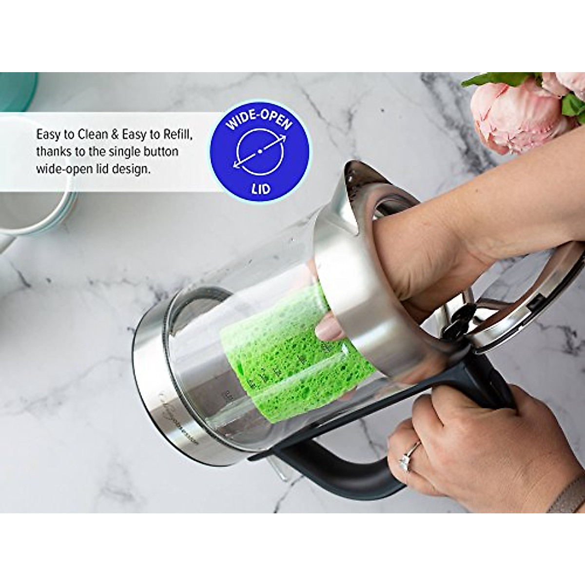 Glass Electric Kettle | BPA Free with Borosilicate Glass & Stainless Steel - 1.8 Liter Rapid Boil Cordless Teapot with Automatic Shut Off - the Best Hot Water Heater for Tea, Coffee, Soup, and More!