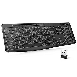 TECURS Wireless Keyboard Gaming- Light Up Keyboard Silent Ultra Slim Full Size, LED Computer Rechargeable Backlit 2.4G Keyboard with Multimedia Keys for Mac and Windows