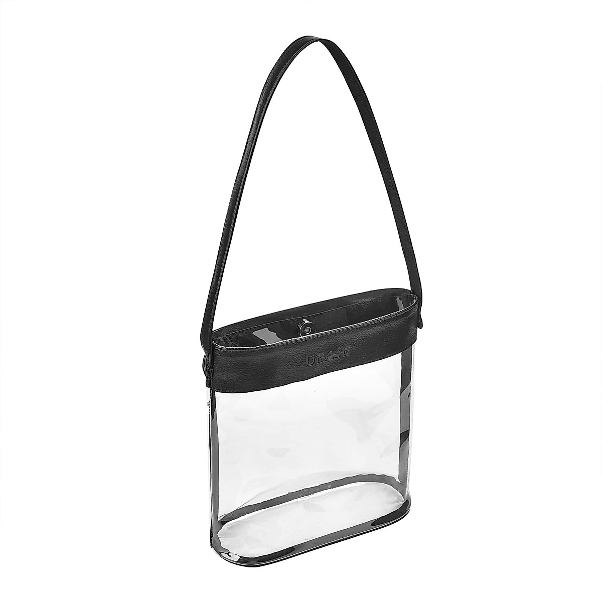 UEASE Clear Bucket Bag with Magnetic Buckle Closure Women PVC Shoulder Handbag for Stadium Approved (Black)