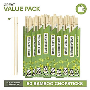 Stock Your Home Disposable Bamboo Chopsticks, Bulk Chopsticks (50 Count), Separated Bamboo Chop Sticks for Sushi, Chinese, Japanese, and Asian Food, Smooth Wooden Chopsticks, Disposable Chopsticks