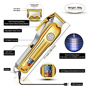 CIICII Hair Clippers for Men Professional, Cordless Barber Clippers for Hair Cutting (12Pcs Rechargeable USB Adjustable LCD Display Hair Beard Grooming Trimming Haircut Kit) for DIY Home Barber Salon