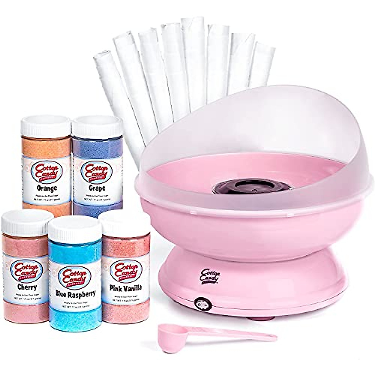 Cotton Candy Express CC1000-S Cotton Candy Machine with 5 Sugar Pack - Cherry, Grape, Blue Raspberry, Orange, Pink Vanilla