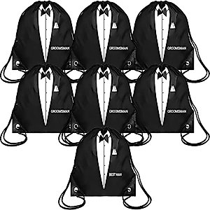 7 Pack Groomsmen Proposal Bags Man Gifts for Wedding Party Favor Bags with Drawstring Black Wedding Present Set for Groomsman Father's Birthday Anniversary Wedding Party Supplies