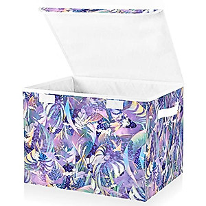 Kigai Storage Basket Butterfly Purple Storage Boxes with Lids and Handle, Large Storage Cube Bin Collapsible for Shelves Closet Bedroom Living Room, 16.5x12.6x11.8 In