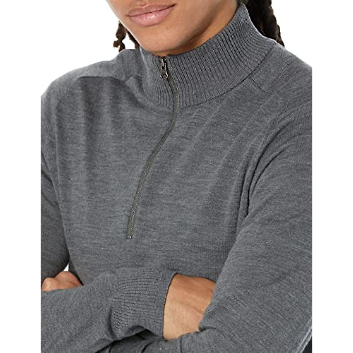 Amazon Aware Men's Regular-Fit Merino Wool Half-Zip Sweater (Available in Tall), Charcoal Heather, Large