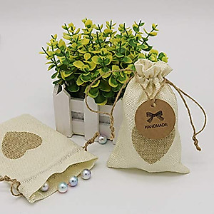 HRX Package Small Burlap Heart Gift Bags with Drawstring, 20pcs Jute Cloth Favor Pouches for Wedding Shower Party Christmas Valentine's Day DIY Craft (3.9 x 5.7 inches)