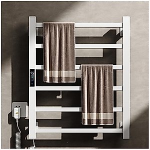 SWHC Electric Towel Warmer for Bathroom, White Heated Towel Rack 120W Towel Warmer Rack Wall Mounted Aluminum Electric Towel Drying Rack Digital Display Touch Control, 45-70℃, 1-24H